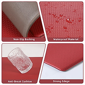 Cenivi 2PCS Kitchen Rugs, Red Kitchen Mat, 47 Inches Cushioned Anti-Fatigue Kitchen Rug, Kitchen Mats for Floor, Non-Slip Kitchen Rugs Sets of 2, Waterproof Kitchen Mat 17.3"×30"+17.3"×47"