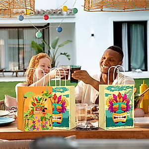 BLEWINDZ 24Pcs Paper Gift Bags, Aloha Paper Goodie Bags Party Bags with Handles, 8.7" Small Luau Tropical Favor Bags for Tiki Hawaiian Party Supplies, Birthday, Baby Shower