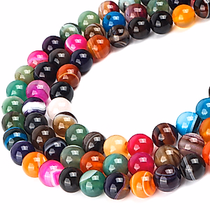 AIXPROBEAD 100pcs 8mm Multicolor Stripe Agate Natural Gemstone Beads for Jewelry Making Loose Round Stone Beads for DIY Bracelets and Necklaces