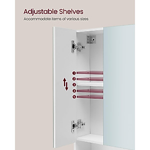 VASAGLE Medicine Cabinet Mirror, Bathroom Mirror with Storage, Bathroom Mirror Cabinet, Wall Mirror Cabinet, Open Compartment, Adjustable Shelves, 6.5 x 27.6 x 29.5 inches, Cloud White UBBK129W01