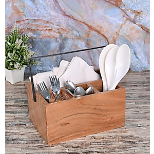 NIRMAN Acacia Silverware Flatware Organizers with Handle for Farmhouse Kitchen Decor, Countertop Organizer and Cookware Storage (9" x 6" x 4.5")