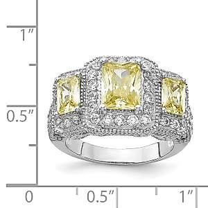 IceCarats 925 Sterling Silver Yellow Radiant Cut White Cubic Zirconia CZ 3 Stone Statement Ring Size 6