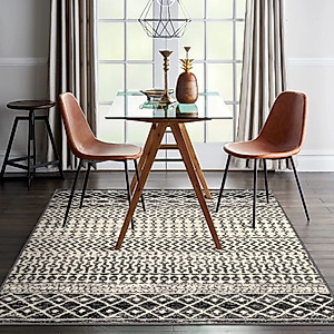 Nailttos Moroccan Large Area Rug 5x7, Washable Non-Slip Black Distressed Tribal Living Room Rug, Soft Low-Pile Dining Room Rug Traditional Farmhouse Carpet for Bedroom Dorm Office Home Decor