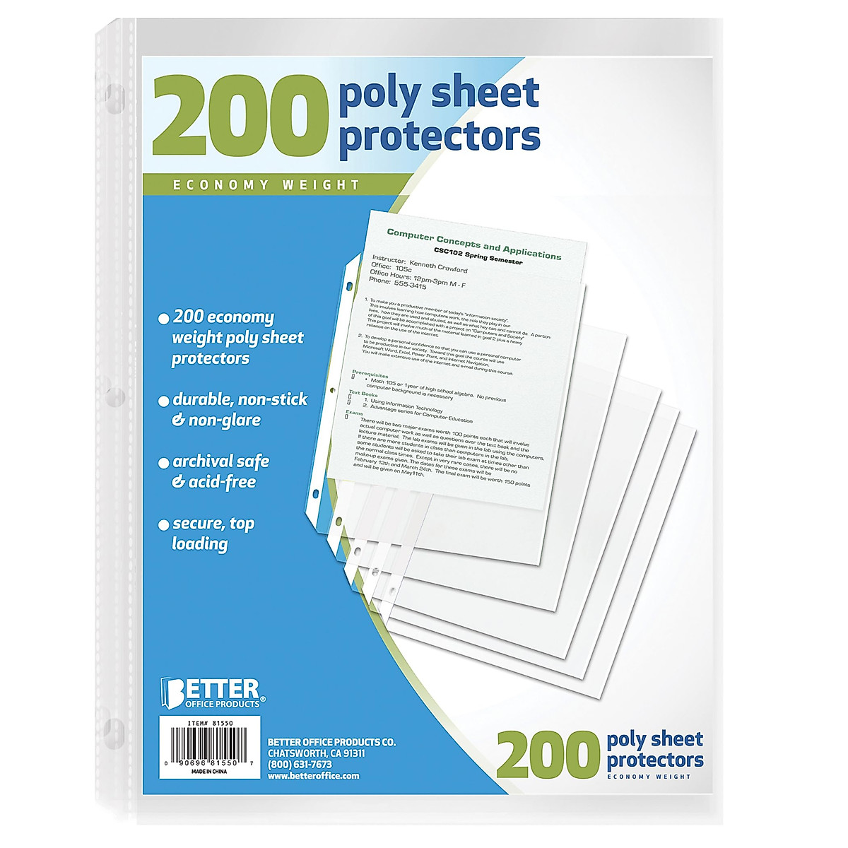 Better Office Products Sheet Protectors, 200 Piece