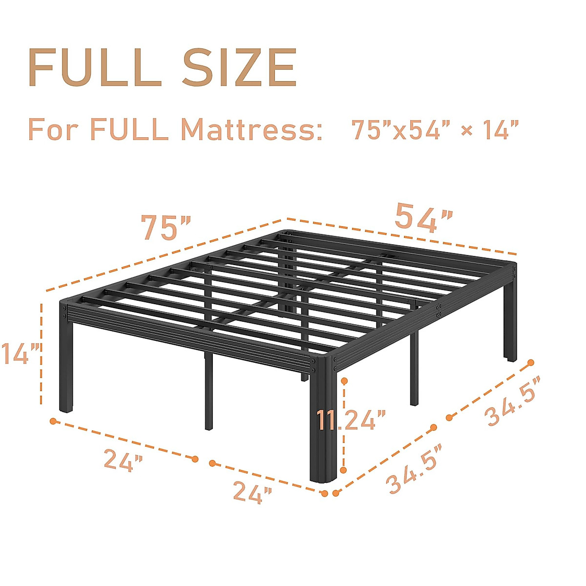 Hunlostten 14 in High Heavy Duty Full Size Bed Frame No Box Spring Needed, Reinforced Metal Bed Frame Full Platform, Rounded Edge, Surdy Steels, Easy Assembly