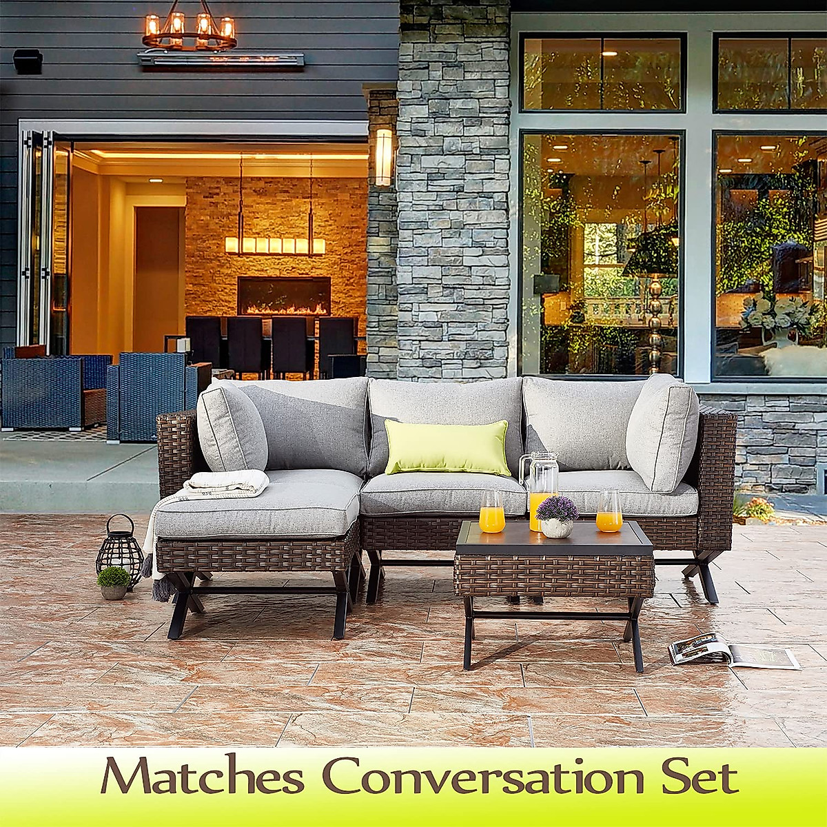 Sports Festival Outdoor Furniture Side Coffee Table Patio Bistro Table with Wood Grain Tabletop with Metal Frame and X Shaped Leg Wicker Rattan Table for Porch Yard