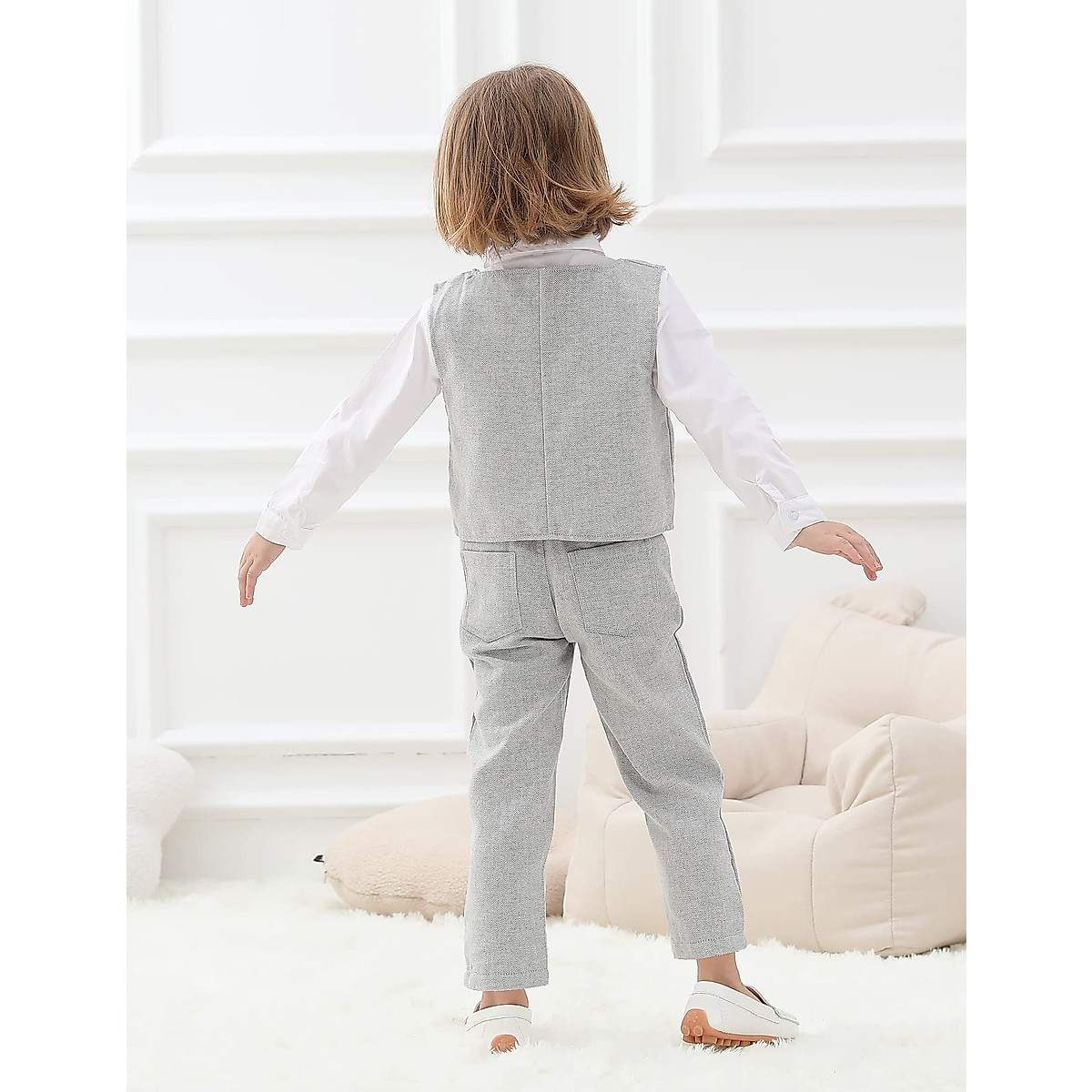 A&J DESIGN Toddler Suit for Boys Gentleman Wedding Church Photoshoot Formal Ring Bearer Outfit Dress Clothes Set Light Gray 2-3T