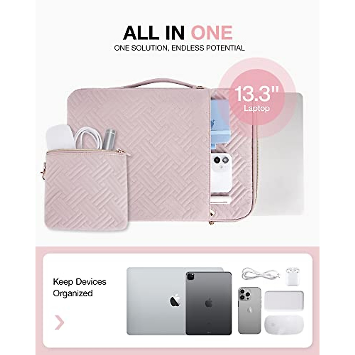 BAGSMART Laptop Sleeve Bag Compatible with MacBook Air/Pro, 13-13.3 inch Notebook, Pro 14 Inch, Air M2 13 Case Accessories Bag, Pink