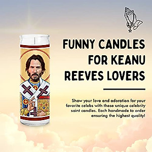 Keanu Celebrity Prayer Candle - Funny Saint Candle - 8 inch Glass Prayer Votive - 100% Handmade in USA - Funny Celebrity Novelty Gift