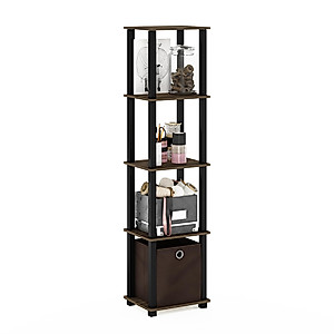 FURINNO TNT No Tools 5-Tier Display Decorative Shelf, Columbia Walnut/Black/Dark Brown