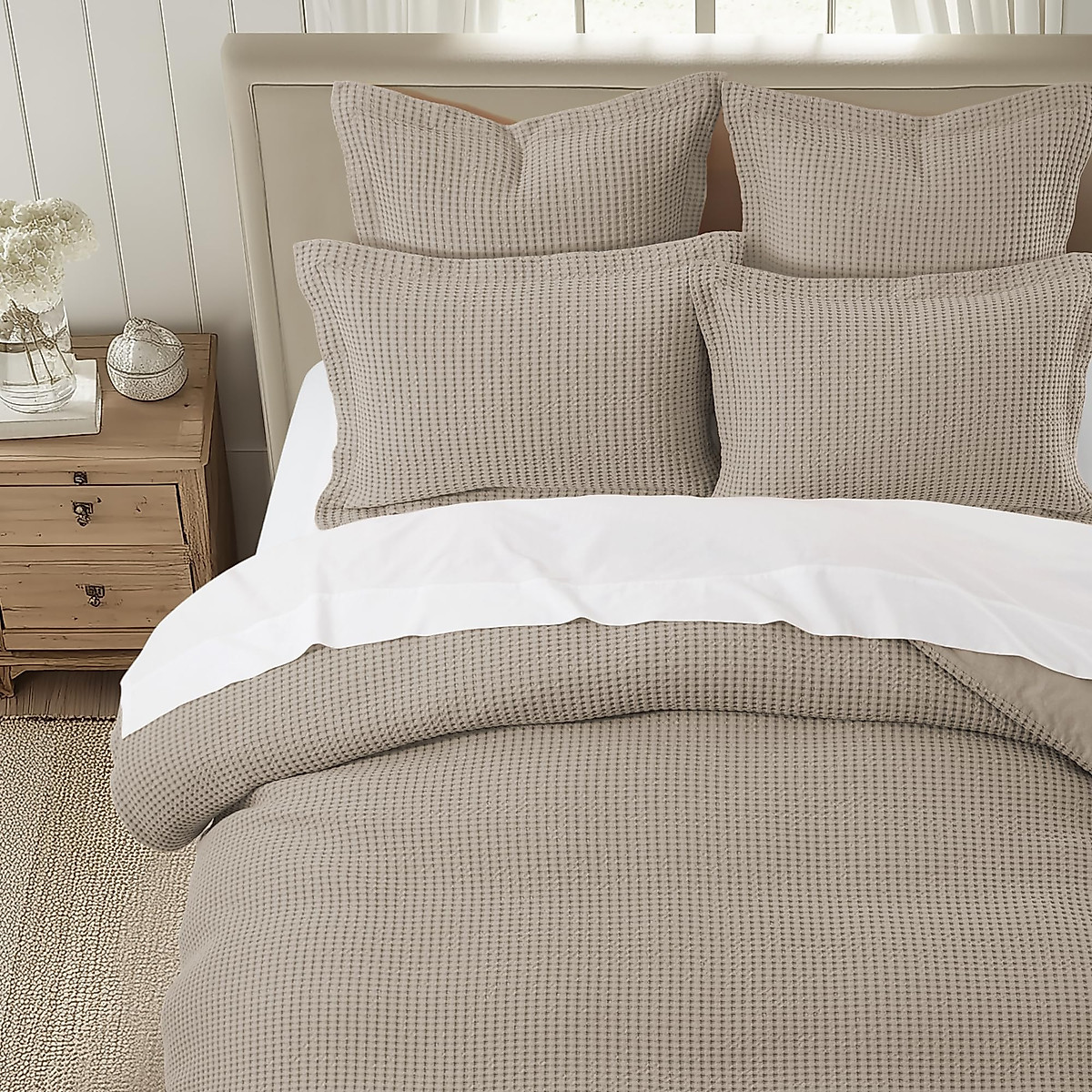 Levtex Home - Mills Waffle Beige Fawn Duvet Cover Set - King/Cal King Duvet Cover + Two King Pillow Cases - Beige Fawn Waffle Weave - Duvet Cover (106 x 94in.) and Pillow Case (36 x 20in.) - Cotton