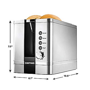 Chefman 2-Slice Pop-Up Stainless Steel Toaster w/ 7 Shade Settings, Extra Wide Slots for Toasting Bagels, Defrost/Reheat/Cancel Functions, Removable Crumb Tray, 850W, 120V, Silver