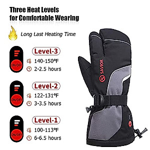 Savior Heated Gloves for Men Women 3-Finger Ski Mitten 7.4V Rechareable Battery Gloves for Skiing (L)