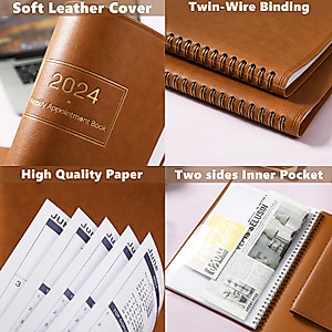 2024 Weekly Appointment Book & Planner - Large 2024 Daily Hourly Planner, January 2024 - December 2024, 8.5" x 11", 2024 Appointment Book with 15-Minute Interval + Thick Paper + Pocket - Brown