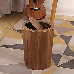 ZZFF Wood Trash Can with Swing Lid,Round Kitchen Garbage Can,Japanese Small Waste Bin Wastebasket for Office Bathroom Livingroom A 19x19x30cm(7x7x12inch)