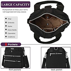 Tiny Chou Waterproof Nylon Crossbody Shoulder Bags, Fashion Travel Backpack Purse, Multi Pockets Hobo Bags with Adjustable Strap for Women, Lightweight Small Totes Handbags (Black)