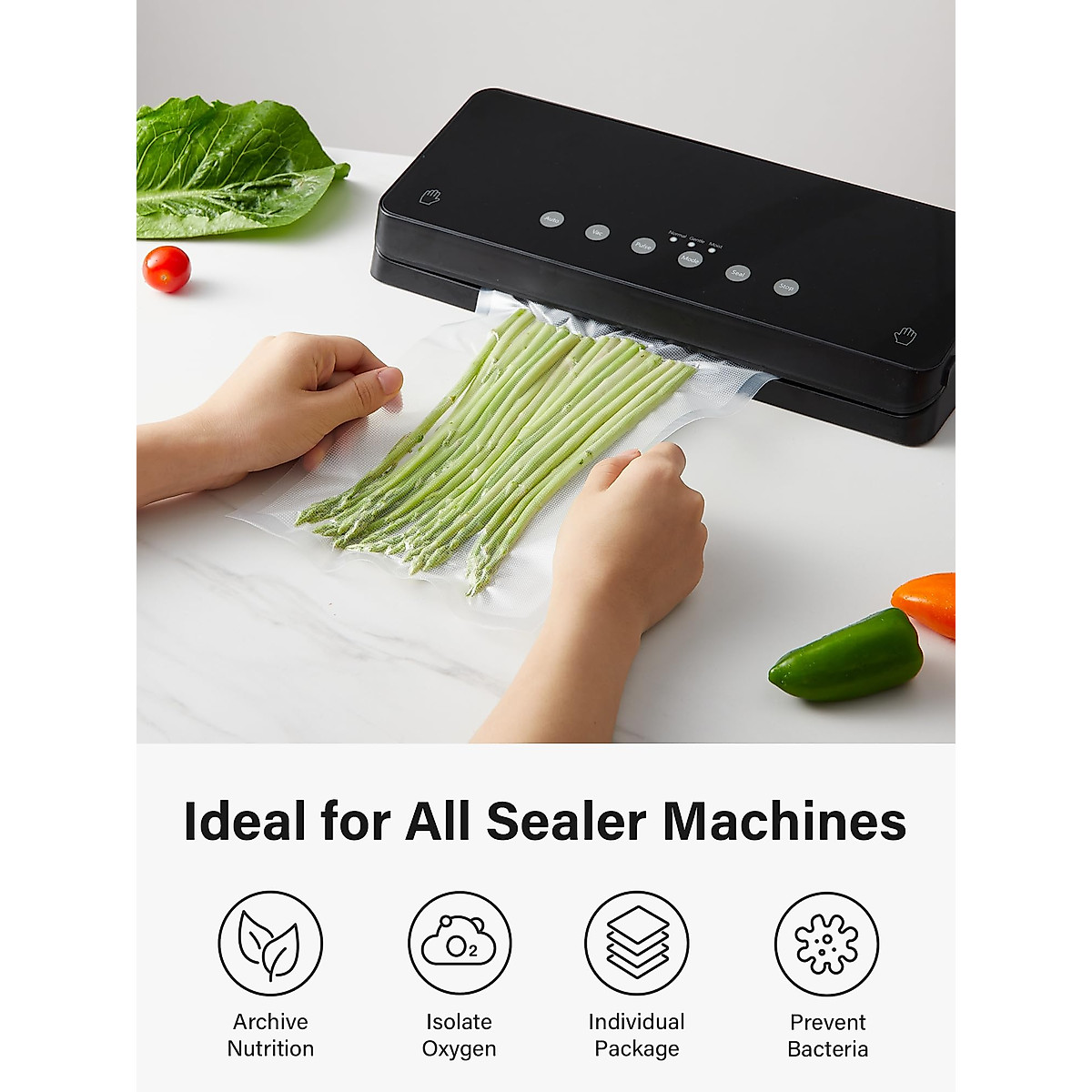 Kootek Vacuum Sealer Bags for Food, 150 Gallon 11" x 16", Quart 8" x 12" and Pint 6" x 10" Vacuum Seal Bags, Commercial Grade, BPA Free, Pre Cut Freezer Bags for Food Storage, Meal Prep or Sous Vide