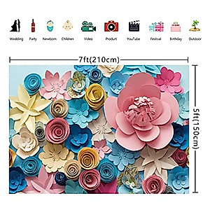 GYA 7x5ft 3D Colorful Paper Flowers Backdrop Mother's Day Pink Rose Hand-Make Flower Background Baby Shower Birthday Girl Adults Bachelorette Bridal Shower Wedding