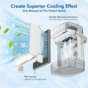 RCCVEI Portable Air Conditioners,3-Speed Small AC Unit, Evaporative Air Cooler with Timer function,7-Color Nightlight,Double Tank, 2 Mist modes,Personal Air Conditioner for Bedroom,Office,Room-Gray