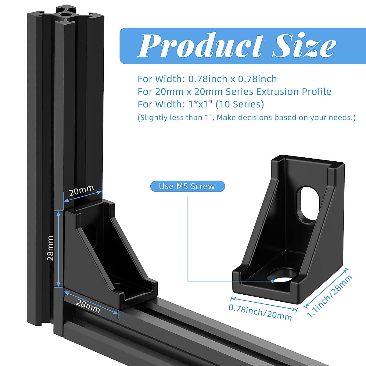 Zhengmy 50Sets 2020 Series Aluminum Profile Connector Set Including 50Pcs Corner Bracket 100 Pcs M5 T Nuts 100 Pcs M5x8 mm Hex Screw Bolt for 6 mm Slot Aluminum Profile Rail Accessories,black, silver
