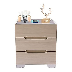 PIAOCAIYIN Led Nightstand, Smart Bedside Table with Wireless Charging Station, Adjustable Night Stand w/Drawers&USB Charging Ports, Wireless Charging Table, Bedside Side Table for Bedroom, White