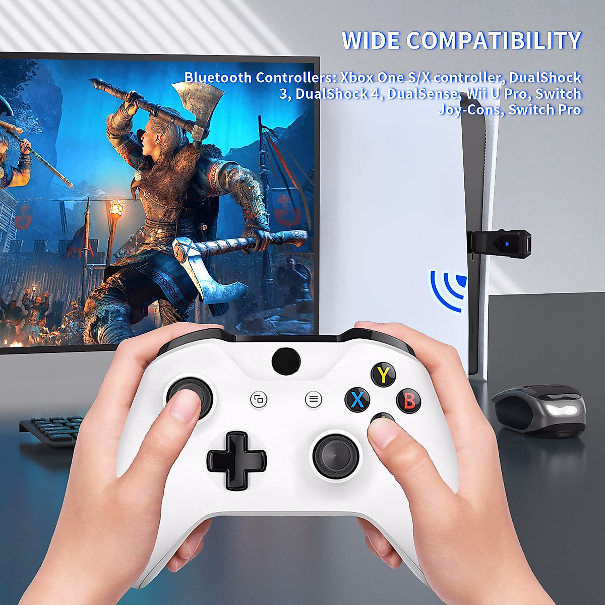 JDDWIN Wireless Controller Adapter, Compatible with Nintendo Switch, Neo Geo, P5, PS4, PS3, PS Classic, PC