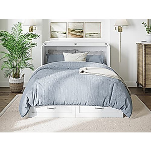 AFI, Hamilton Murphy Bed Chest with 6 inch Memory Foam Folding Mattress, Built-in Charging Station and Storage Drawer, Full, White