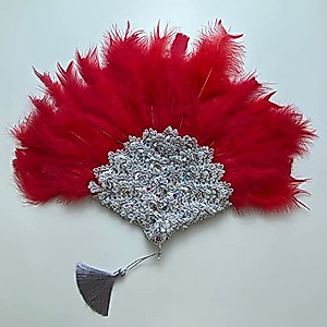 Msbfea Big Size Design African Orange Feather Fan Ladies Wedding Feather Fan for Bride Double Side Feather Nigerian Flower - 35cmx45cm Color 925