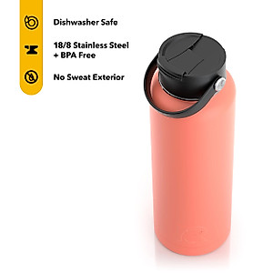 RTIC 40 oz Vacuum Insulated Bottle, Metal Stainless Steel Double Wall Insulation, BPA Free Reusable, Leak-Proof Thermos Flask for Water, Hot and Cold Drinks, Travel, Sports, Camping, Coral