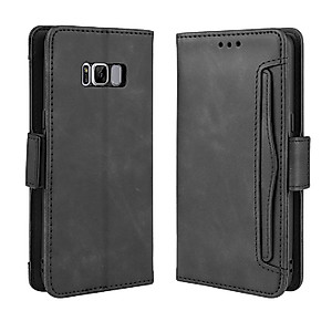 Asuwish Phone Case for Samsung Galaxy S8 Plus with Tempered Glass Screen Protector Cover and Cell Accessories Card Holder Slot Kickstand Flip Wallet Glaxay S8plus S 8 8plus 8S Edge S8+ SM-G955U Black