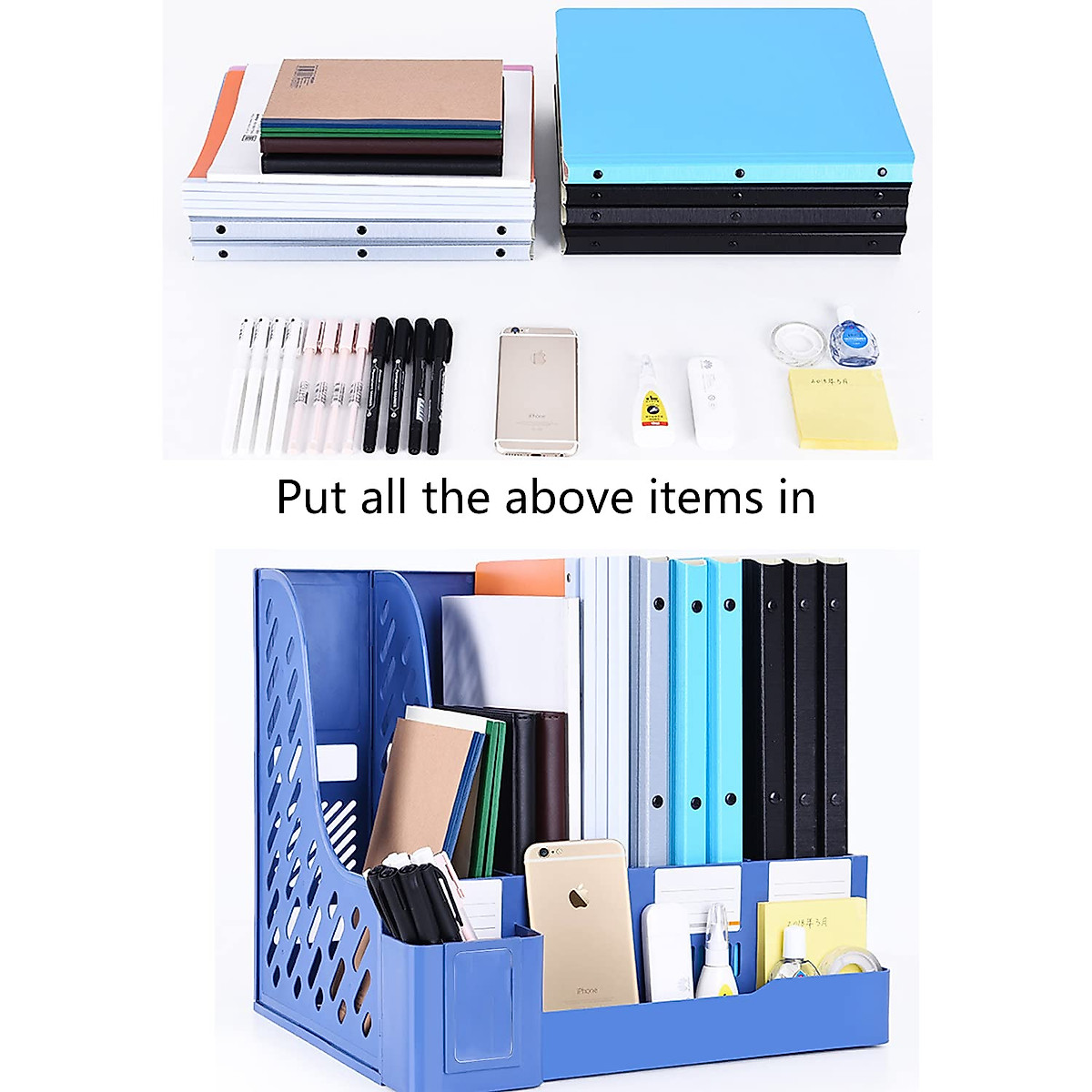 4 Compartments Storage Organiser Box Magazine File Holder, Sturdy Plastic Desk Organizers and Storage File Folder for Office Organization, Binder Organizer with