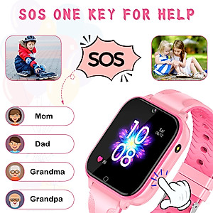 OKYUK 4G SmartWatch for Kids, 1.69'' Touch Screen Child's Mini Cell Phone Watch with GPS Tracker, SOS Calling, Face Unlock Wristwatch for Boys Girls, Birthday Xmas Gifts for Age 3-12 Years (Pink)