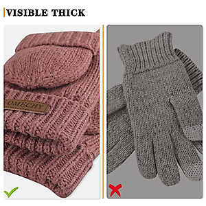 OMECHY Winter Wool Knitted Fingerless Gloves Thermal Insulation Warm Convertible Mittens Flap Cover for Men Women