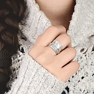 Boho-Magic 925 Sterling Silver Spinner Ring for Women | 3 Spinning Rings Bands | Fidget Meditation Anxiety | Wide Statement Chunky Jewelry Size 7-9 (8)