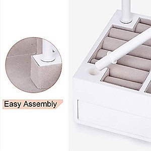 Love-KANKEI Necklace Holder Jewelry Tree Stand Adjustable Height with Large Storage for Necklaces Bracelets Earring Rings Drawer Jewelry Organizer Jewelry Display White and White