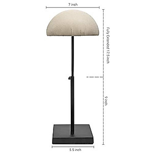MyGift Premium Tabletop Black Metal Hat Stand and Wig Display Holder Rack with Fabric Covered Dome and Adjustable Height