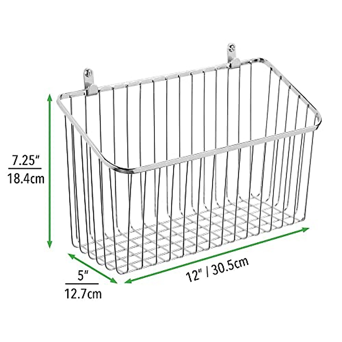 mDesign Small Metal Wire Wall Mounted Storage Organizer Basket Bin for Hanging in Kitchen, Garage, Entryway, Mudroom, Bedroom, Bathroom, Laundry Room - Unity Collection - 2 Pack - Chrome