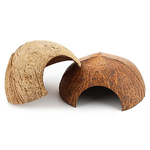 DQITJ 3 Pack Hermit Crab Hideout, Natural Coconut Shells Hut for Spider Hermit Crab Gecko Turtle Small Reptile Fish Tank Aquarium