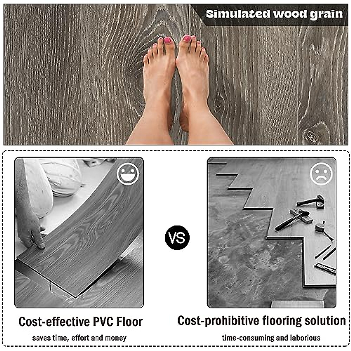 Oxdigi Peel and Stick Floor Tile 36" x 6"x 12 Packs/ 18 Sq.Ft, Thicken Wood Plank Flooring Self-Adhesive Waterproof for Kitchen Living Room RV, Easy DIY Floor Stickers, Sepia