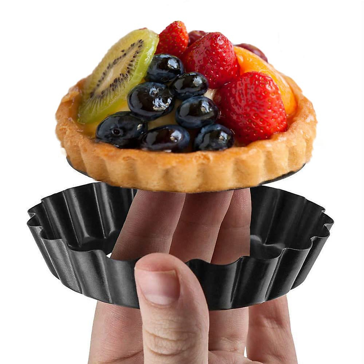 KUAYB 7-Piece Nonstick Mini Tart Pans with Removable Bottoms, 4-Inch Fluted Quiche and Pie Pans for Tartlets, Mousse Cakes, Muffins – Reusable Baking Tart Pans Set
