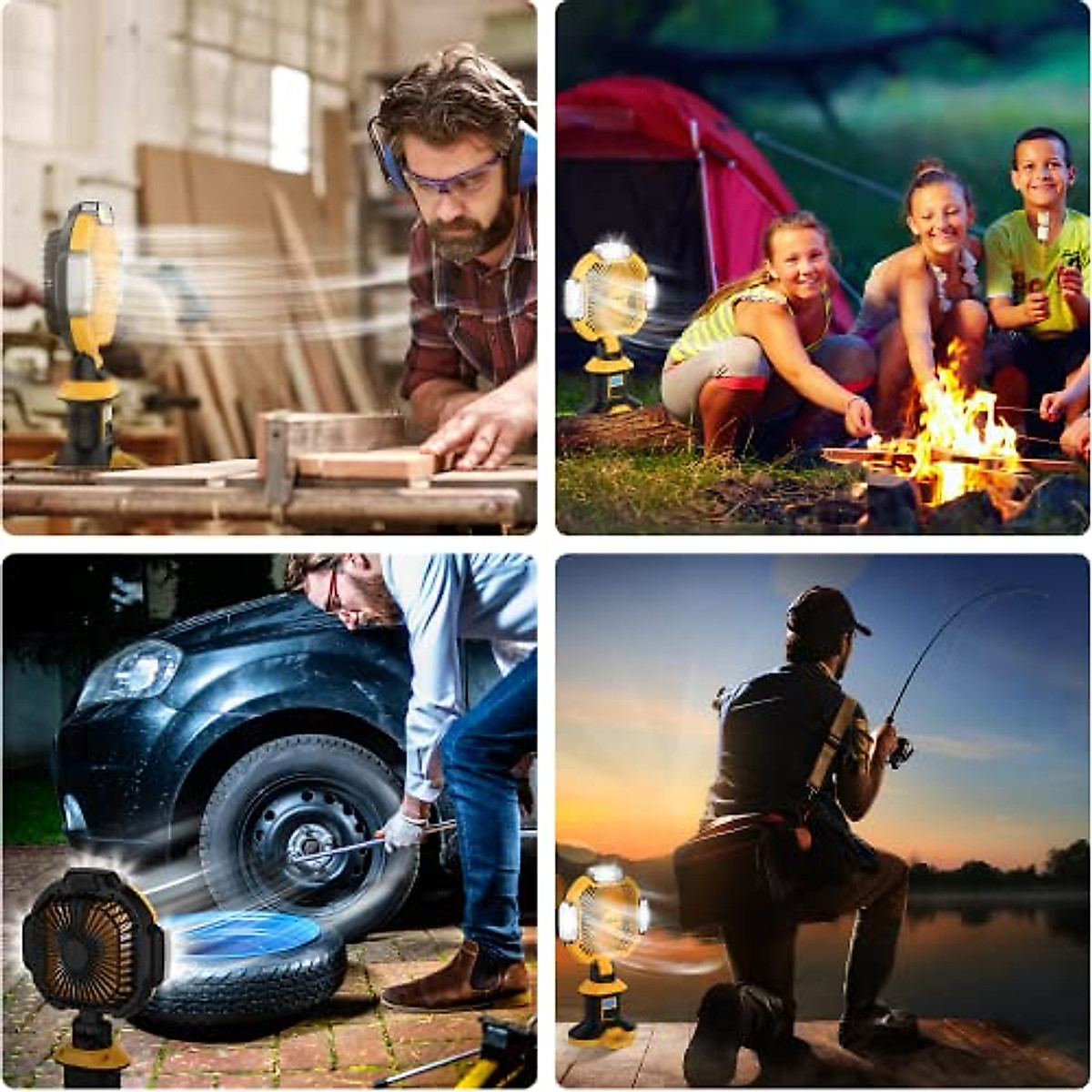 AKSOUL Cordless Fan Led Work Light: Rechargeable 14400mAh Battery Floor Fan Strong Airflow USB Magnetic Portable Camping Fan with Power Bank & Light 1000CFM for Jobsite Tent Travel Office outdoor