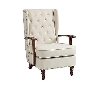MOONMISS Mid-Century Accent Chair - Velvet Accent Chair with Wood Frame, Comfy Accent Chair with Soft Seat for Living Room, Bedroom, Office, Beige