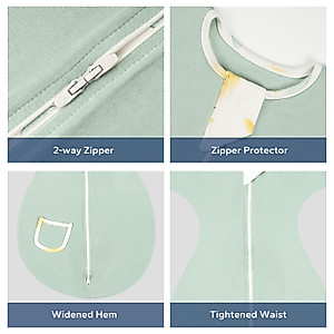 ZIGJOY Shark-Fin Transition Swaddle - 1.0 Tog Baby Sleep Sack Soft Cotton Transitional Baby Wearable Blanket with 2-Way Zipper, Hemp Grey, 0-3 Months