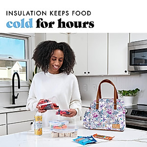 Fit & Fresh Lunch Bag For Women, Insulated Womens Lunch Bag For Work, Leakproof & Stain-Resistant Large Lunch Box For Women With Bottle Pocket, Long Straps, Zipper Closure Laketown Bag Floral Lilac