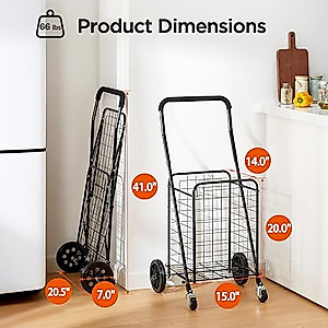 Pipishell Shopping Cart with Dual Swivel Wheels for Groceries, Compact Folding Portable Cart Saves Space, with Adjustable Handle Height, Lightweight Easy to Move Holds up to 70L/Max 66Ibs, PITUC1