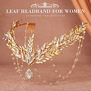Aukmla Leaf Headband Crown Gold Leaves Headpiece Head Chain Prom Bridal Hair Accessories for Women and Girls