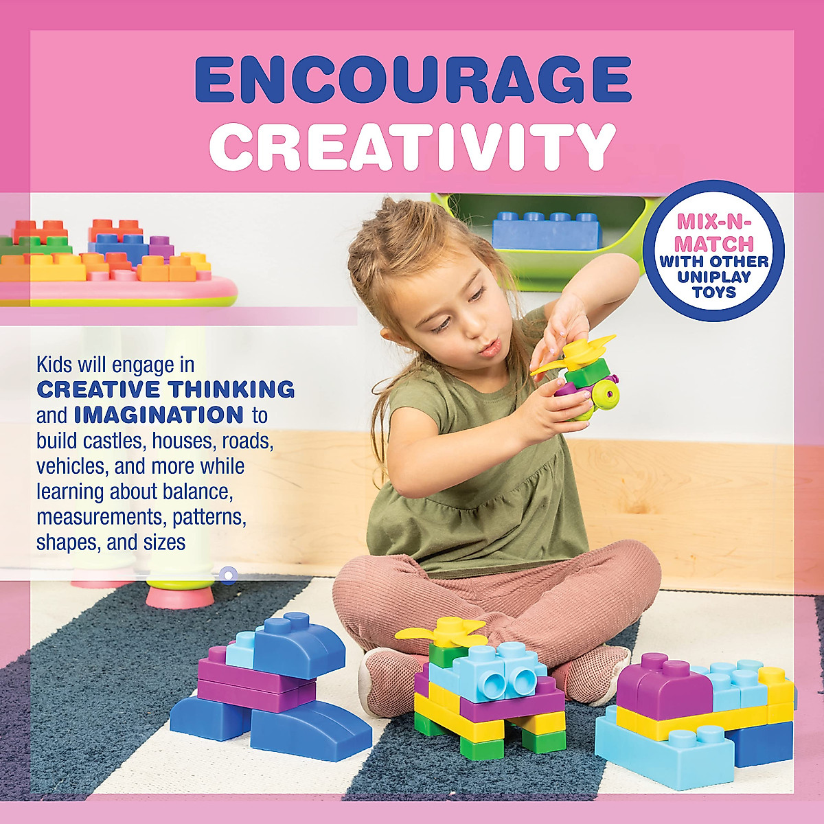 UNiPLAY Plus Soft Building Blocks — Creativity Toy, Educational Play, Cognitive Development, Early Learning Stacking Blocks for Infants and Toddlers, Primary (80-Piece Set)