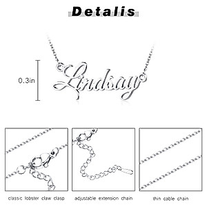 Jewenova S925 Sterling Silver Name Necklace Personalized, Custom Nameplate Necklace for Women with Adjustable Chain