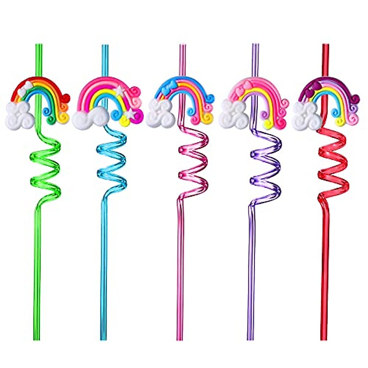 Reusable Rainbow Drinking Plastic Straws25 and 2 Cleaning Brush, unicorn Party Supplies, Birthday Party Favors Decorations- set of 27
