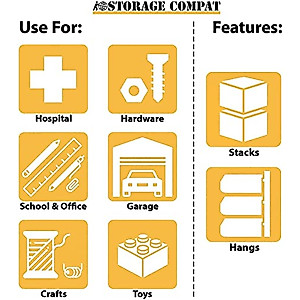 12 Pack Small Storage Bin, Wall Mount Storage, Hanging and Stacking Bin, Freestanding | 7” x 4” x 3” Plastic Container | Black | Zeus 1PLZ06 | StorageCompat